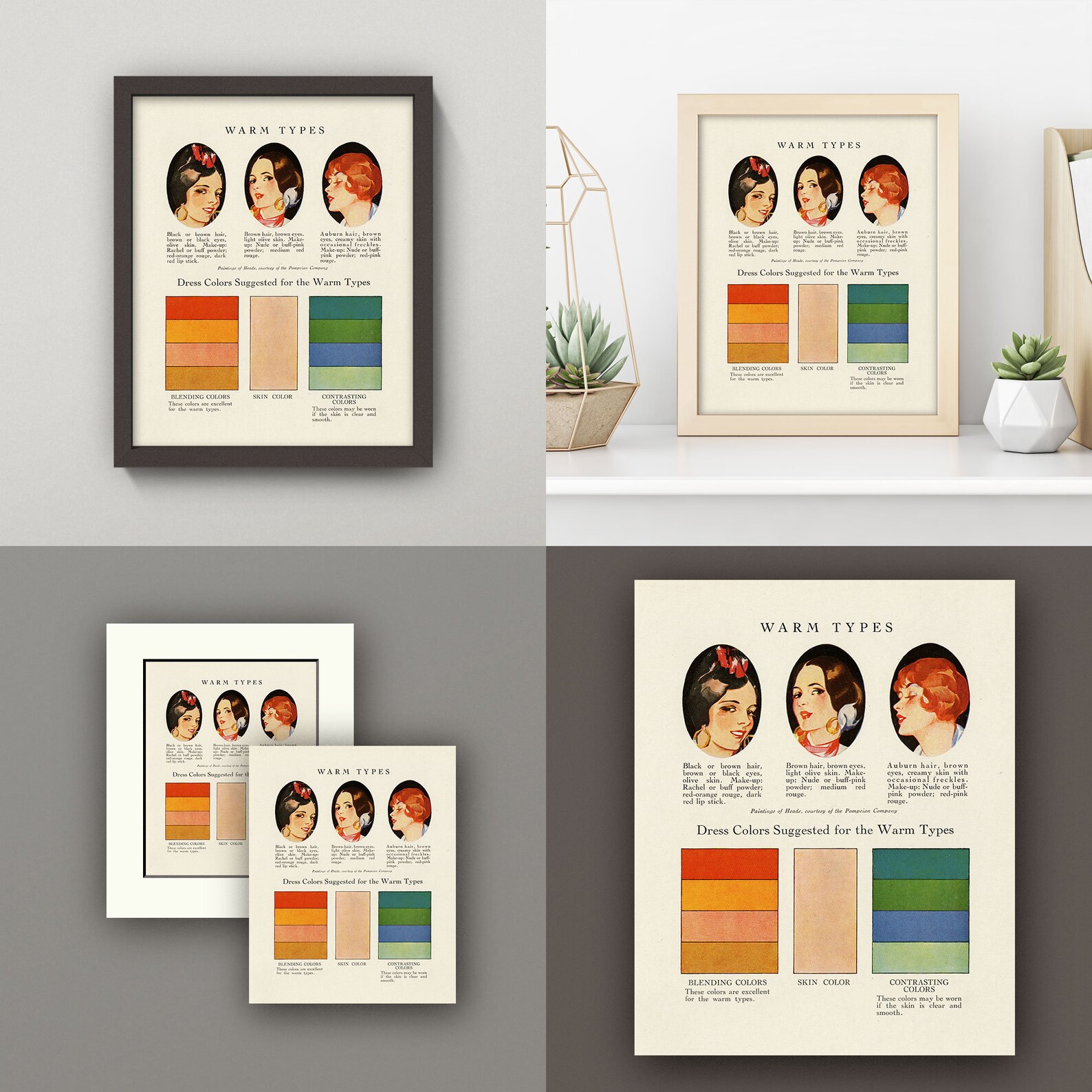 Vintage Beauty Chart "warm Types" • 8x10 Print • Colorful Bathroom Art ...