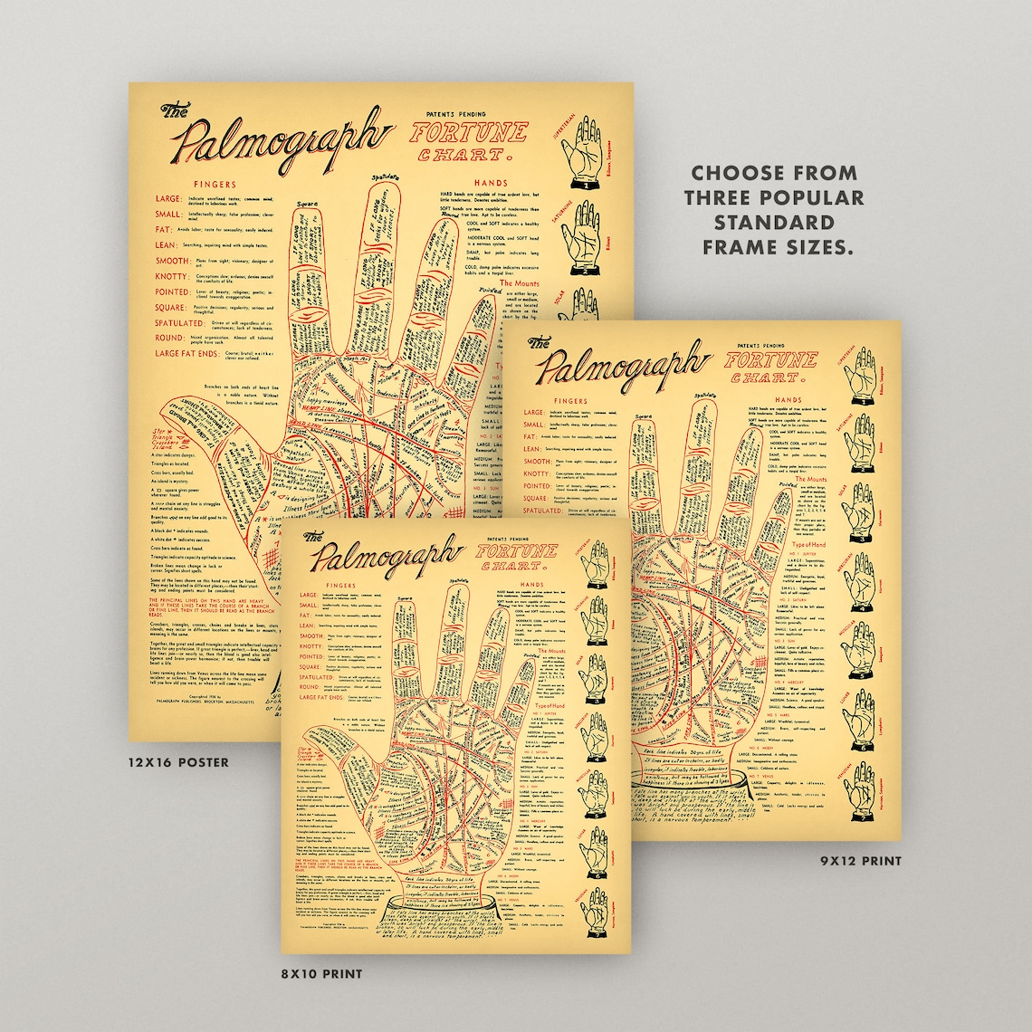 Vintage Palmistry Chart • 5 Sizes! • Fortune Telling Cheiromancy Occult ...