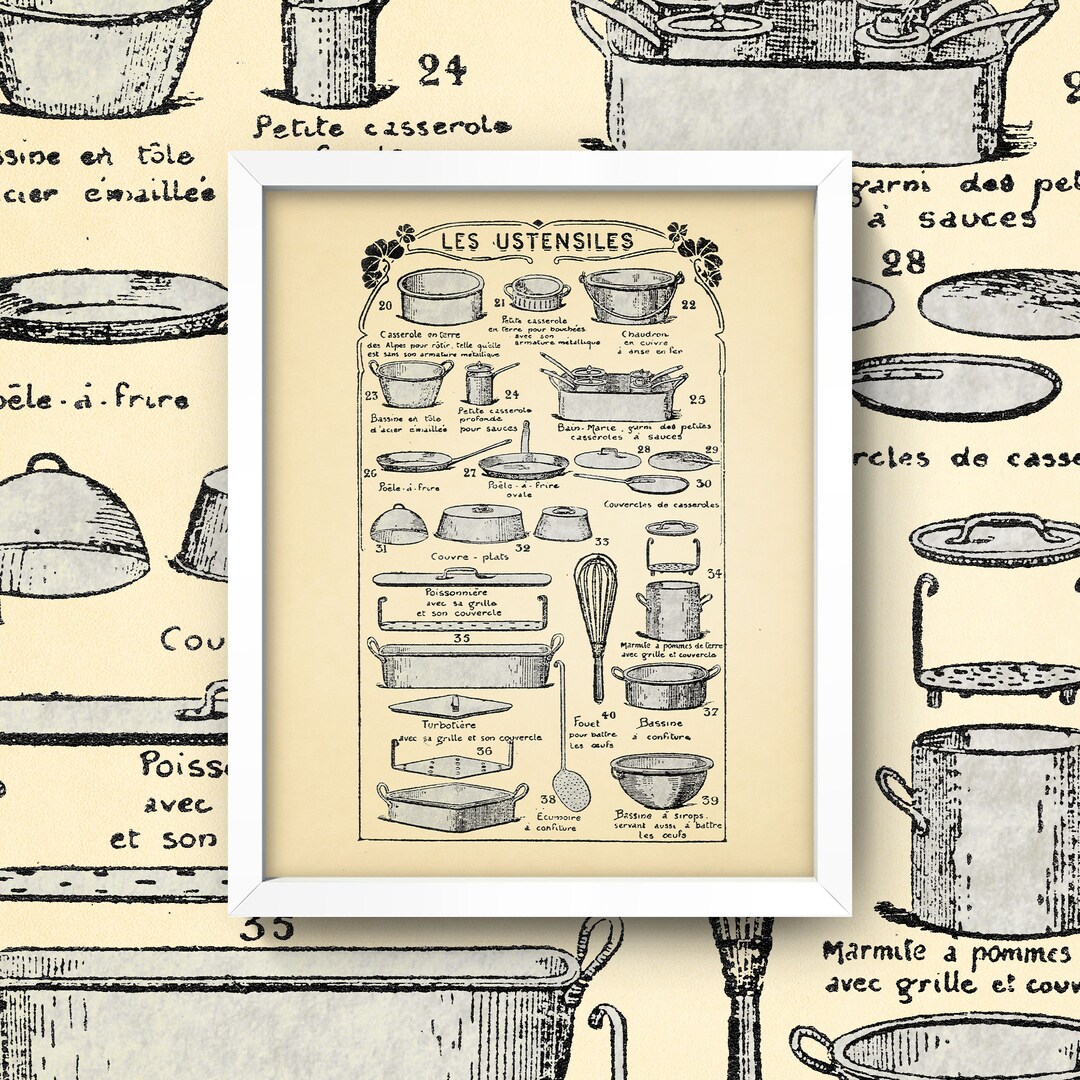 French Utensils Chart Print • Vintage Kitchen Poster • 4 Sizes! 8X10 ...