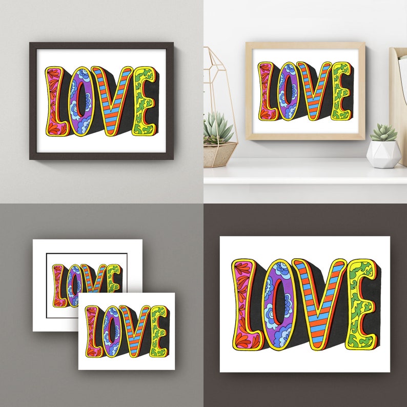 Mod "love" Print • 8x10 Wall Art • High Quality Giclée Print! Groovy ...