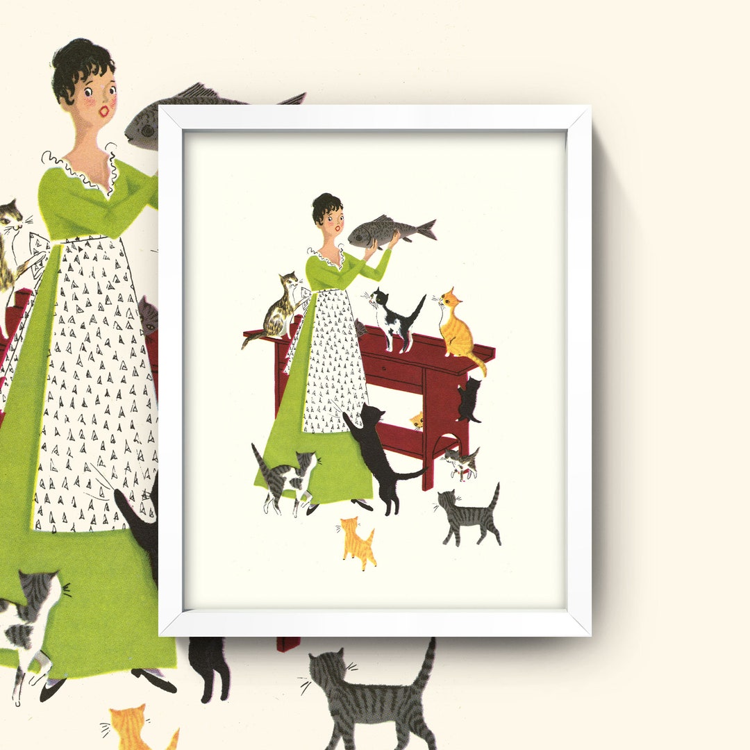 Cats in Kitchen Print • Vintage Cat Print • 4 Sizes! • Retro Kitchen ...