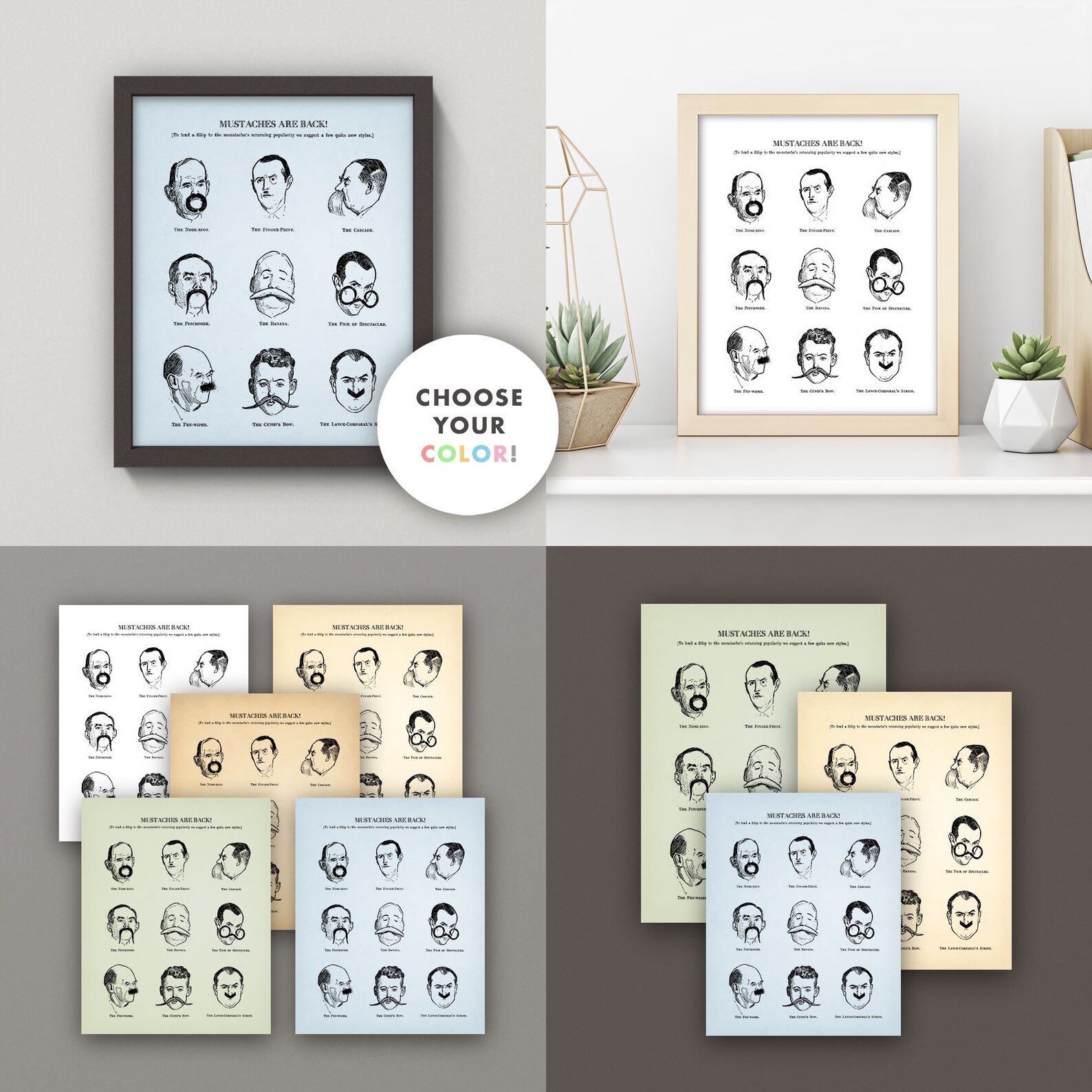 Mustache Print Vintage Mustache Type Chart 3 Sizes | Etsy