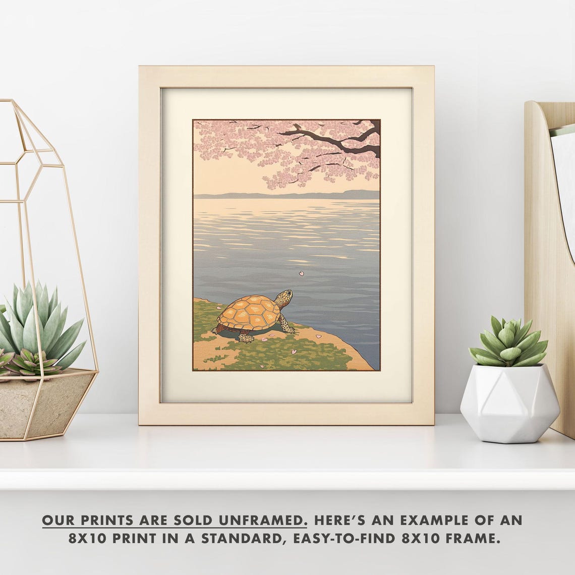 Turtle and Cherry Blossom Petal Print • Serene, Asian Style Turtle Art ...