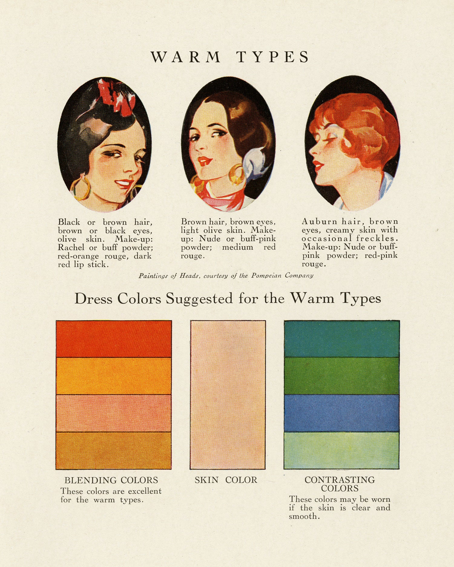 Vintage Beauty Chart "warm Types" • 8x10 Print • Colorful Bathroom Art ...