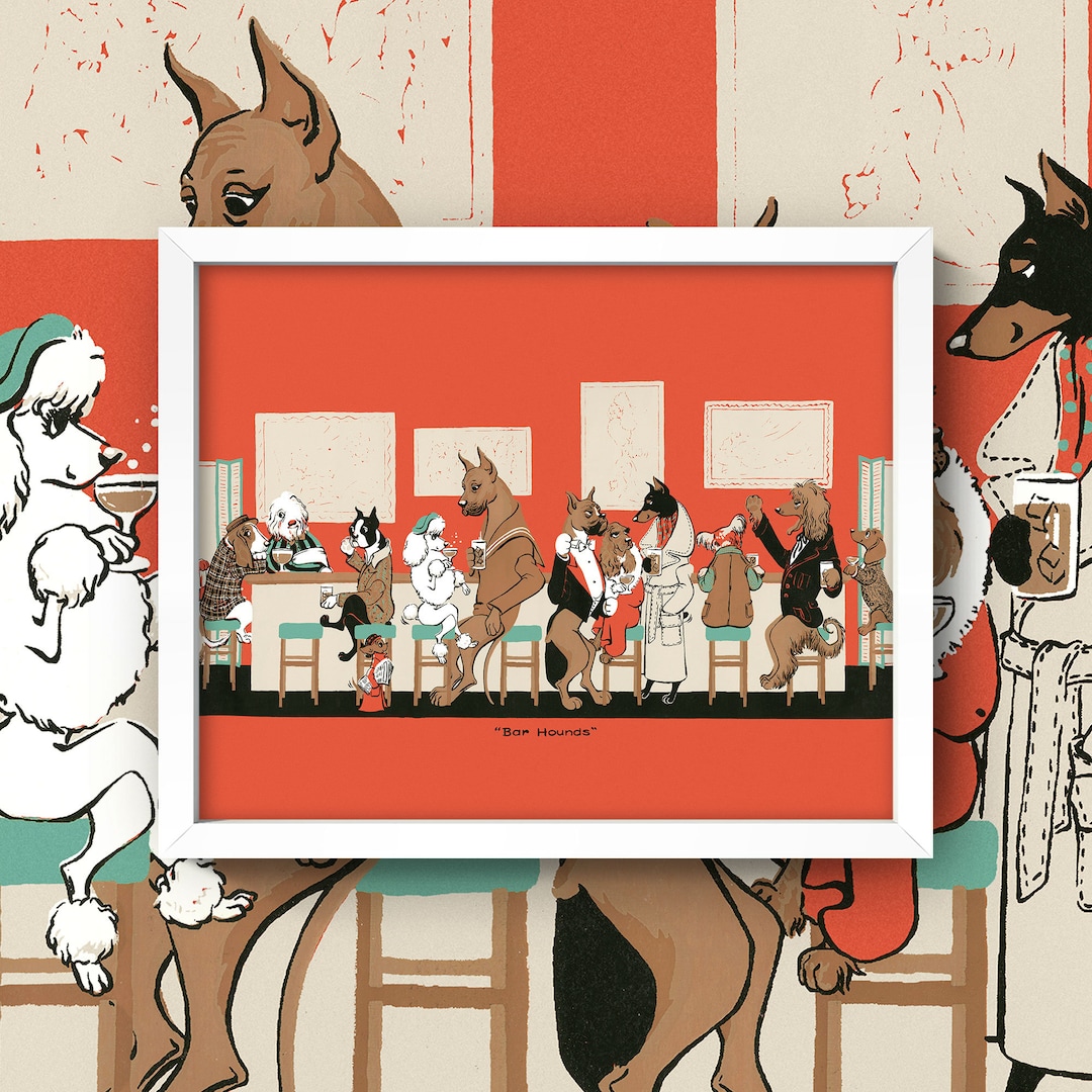 Vintage "bar Hounds" Print • Classic Cocktail Bar Art • Art Deco Dog ...