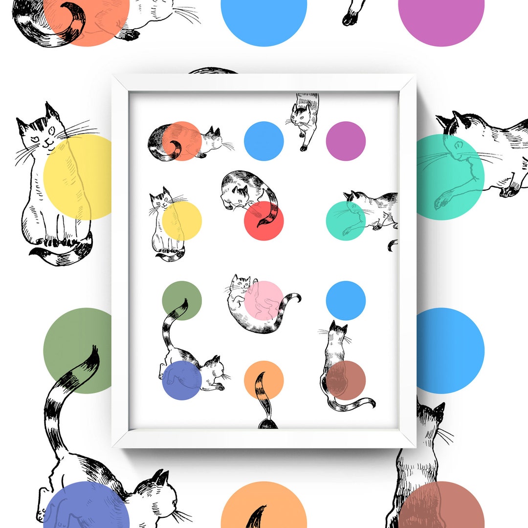 Geometric Cat Print • Modern Cat Art • Fun Cat Poster • Playful Cat ...