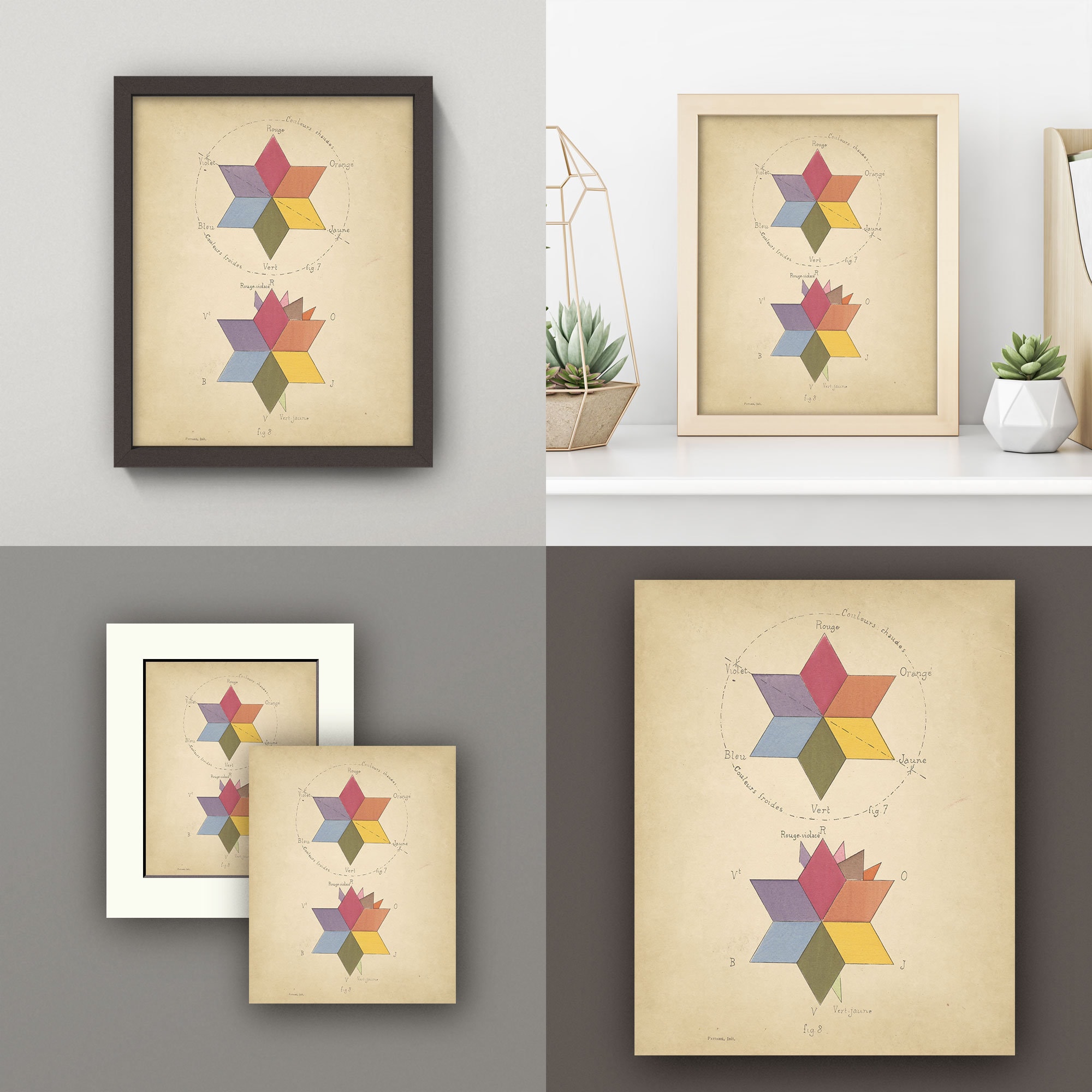 Geometric Color Print • Vintage French Color Pigment Chart • 8X10 Print ...
