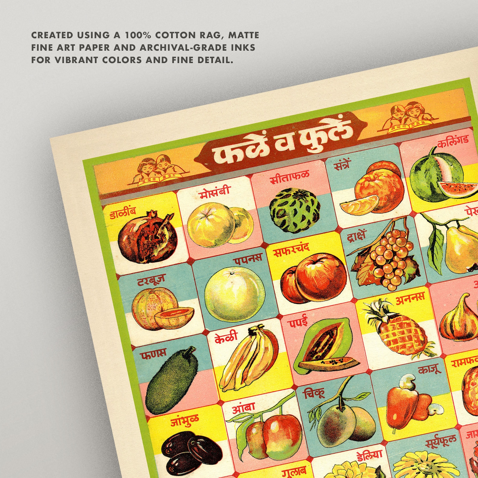 Colorful Kitchen Print Vintage Marathi Fruit & Flowers Chart | Etsy