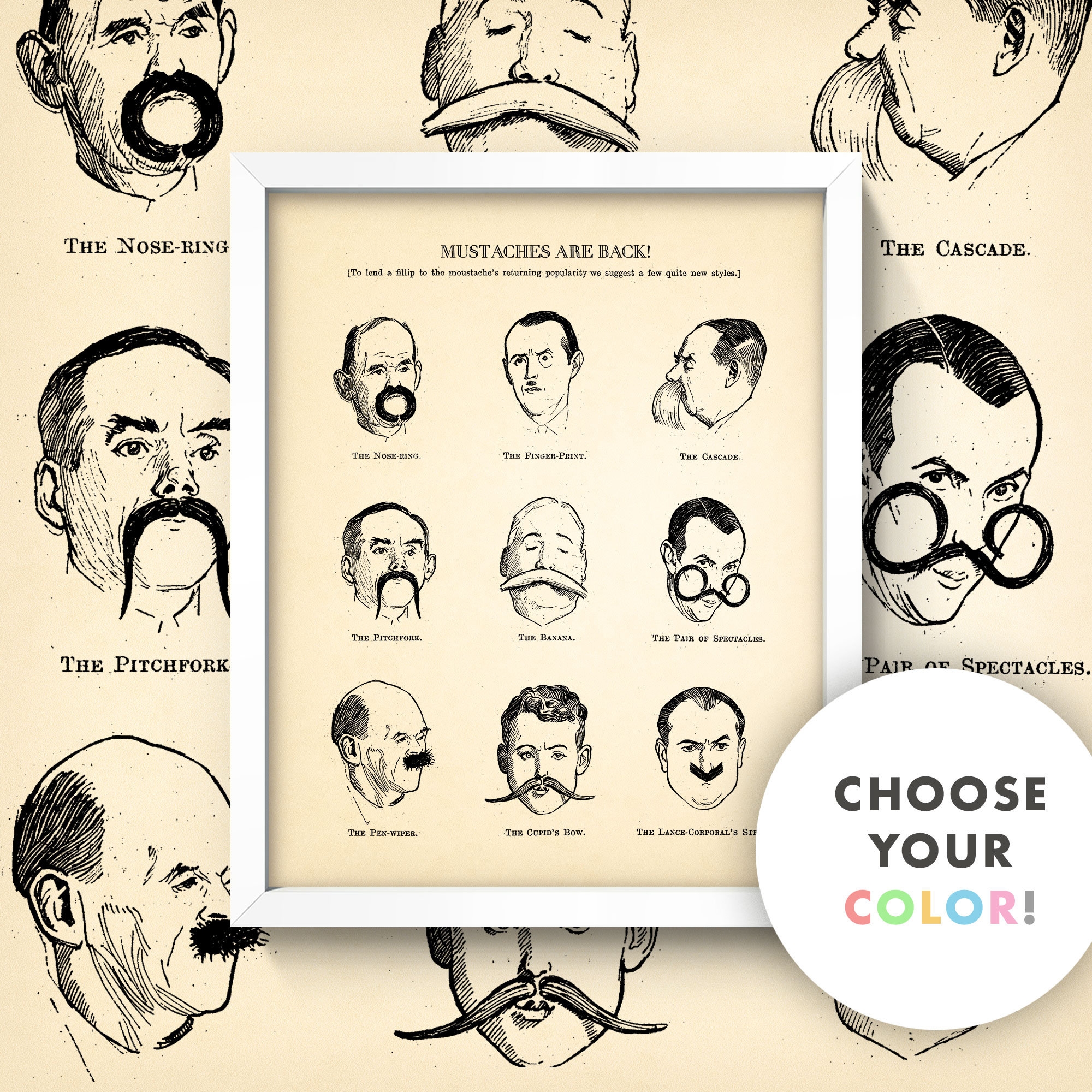Mustache Print Vintage Mustache Type Chart 3 Sizes | Etsy