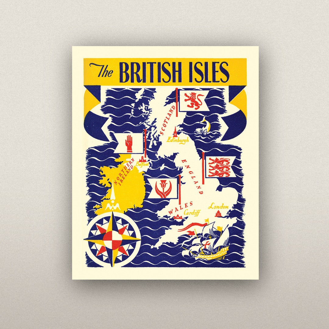 British Isles Print • Vintage Great Britain Art • 4 Sizes! • Vintage ...