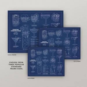 Cocktail Blueprint • Vintage Cocktail Wall Art • 4 Sizes! 8X10, 9X12 ...