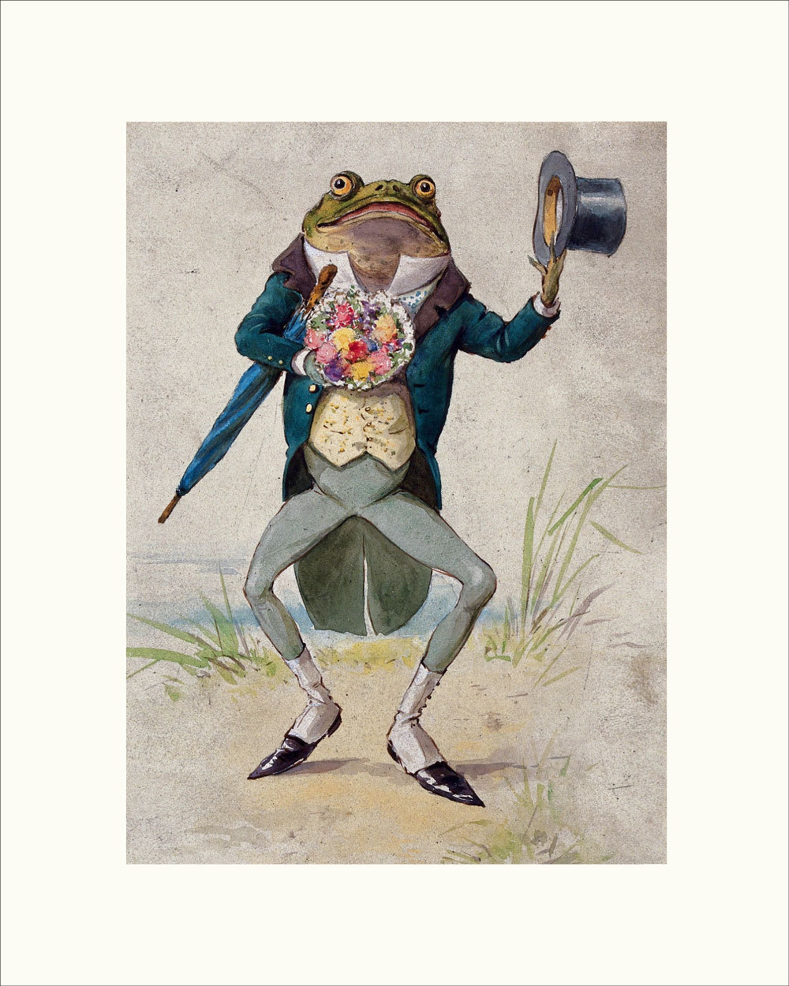 Vintage Dandy Frog Print • Antique Frog With Top Hat and Flowers Poster ...
