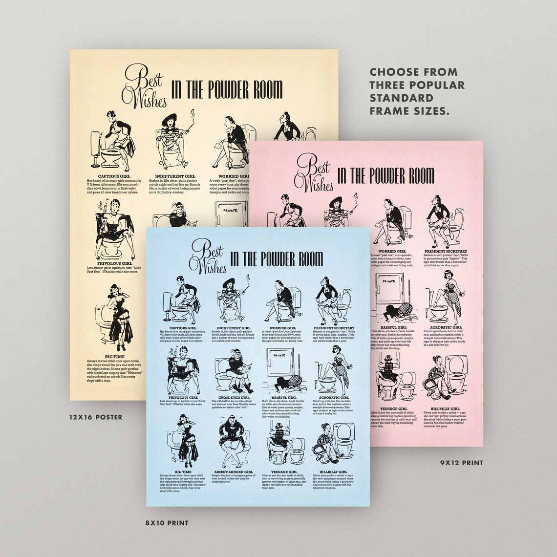Powder Room Print • Retro Bathroom Wall Art • 3 Sizes! • Choose Your ...