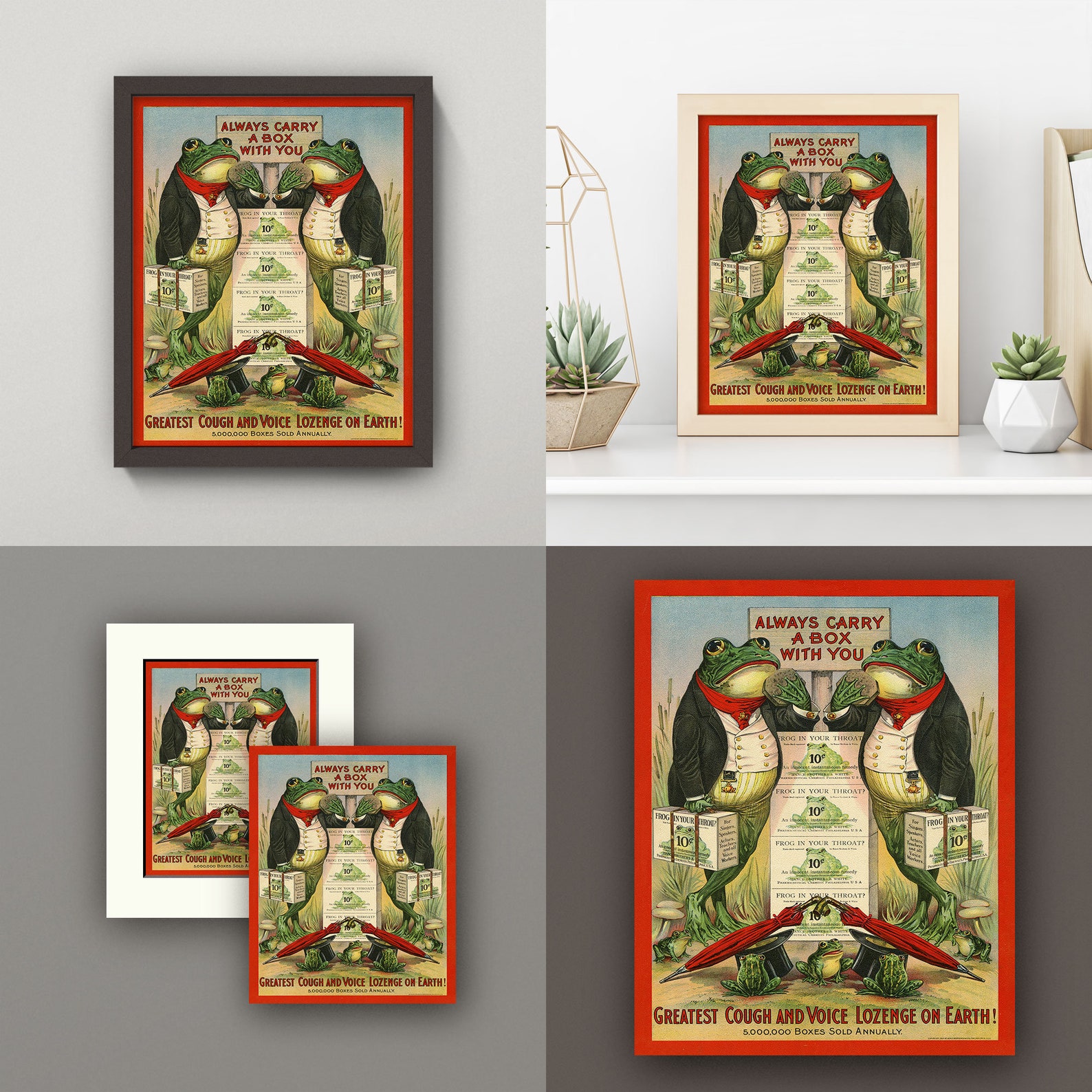 Vintage Frog Print • Antique Frog Wall Art • Anthropomorphic Frog • 4 ...