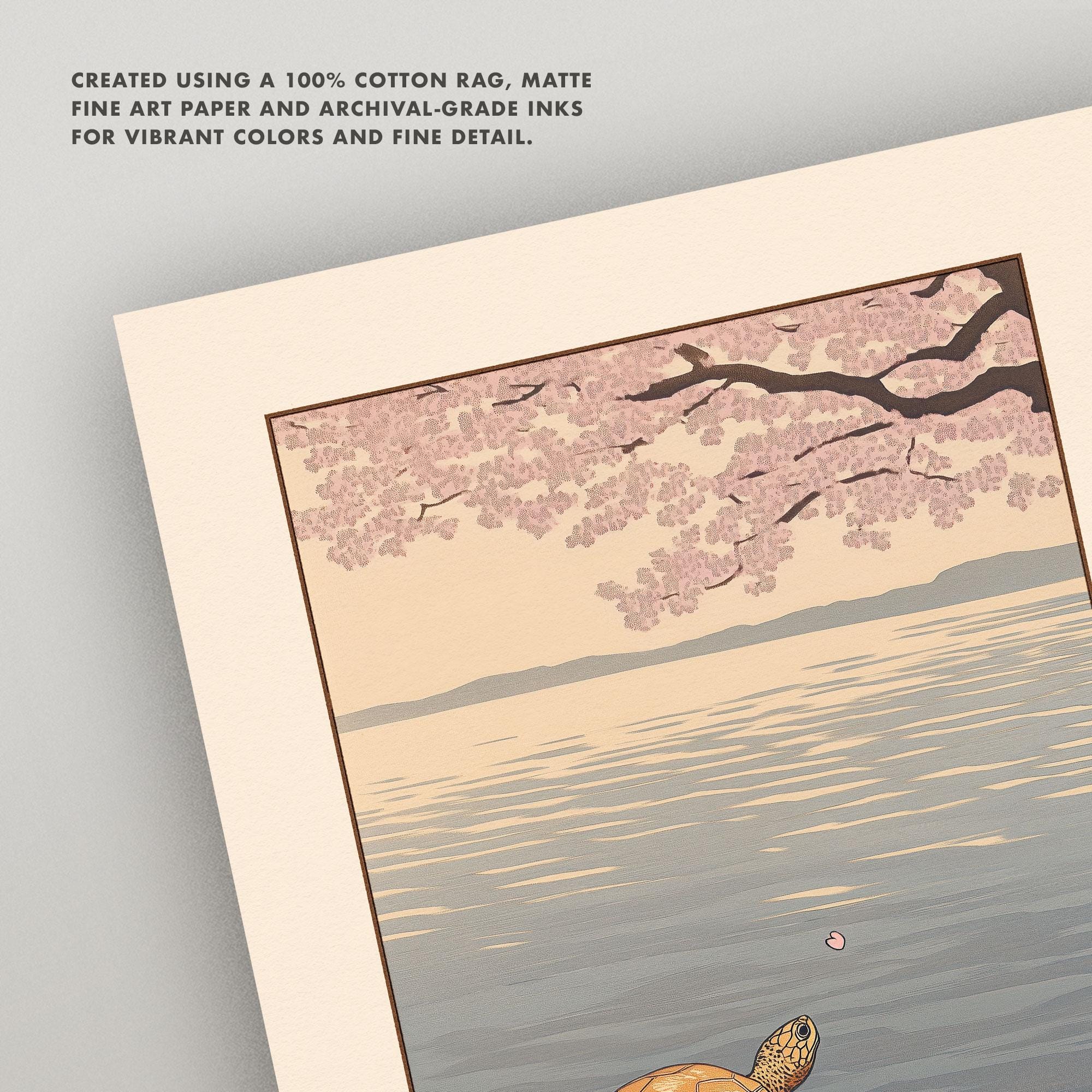 Turtle and Cherry Blossom Petal Print • Serene, Asian Style Turtle Art ...