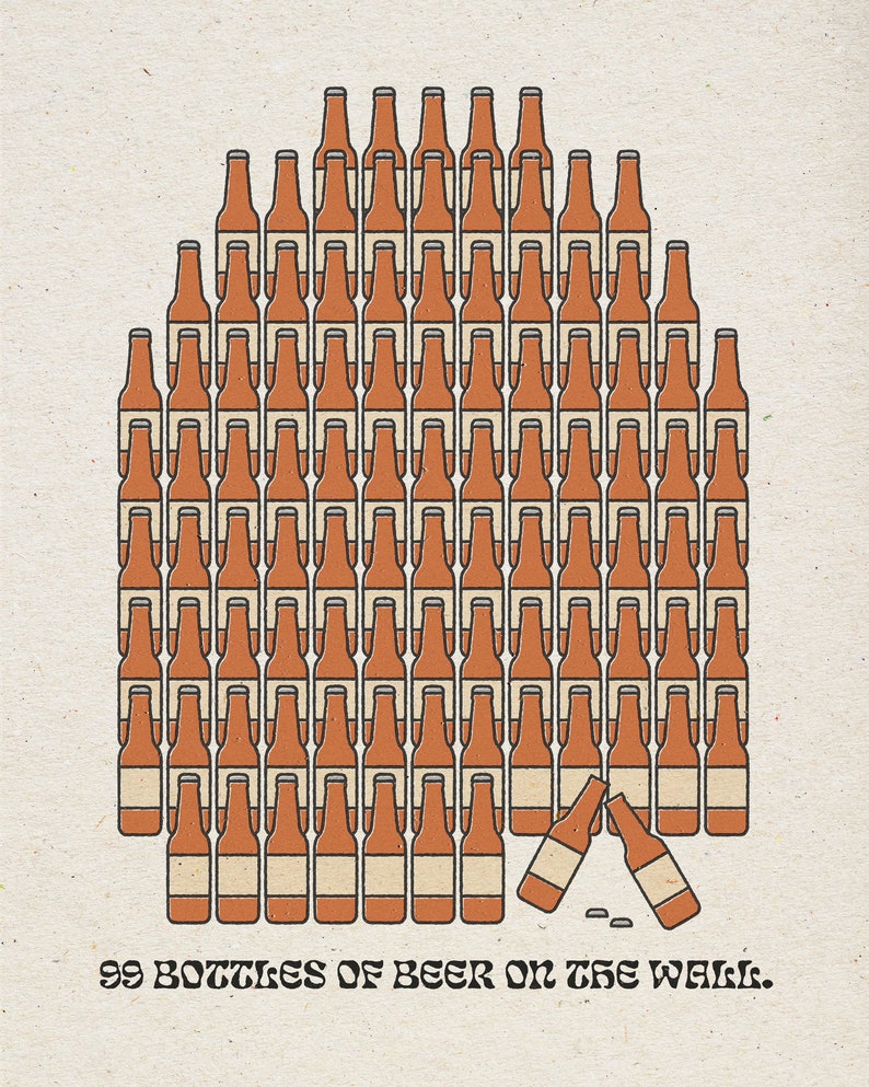 99 Bottles of Beer on the Wall Print Beer Bar Art Choose | Etsy