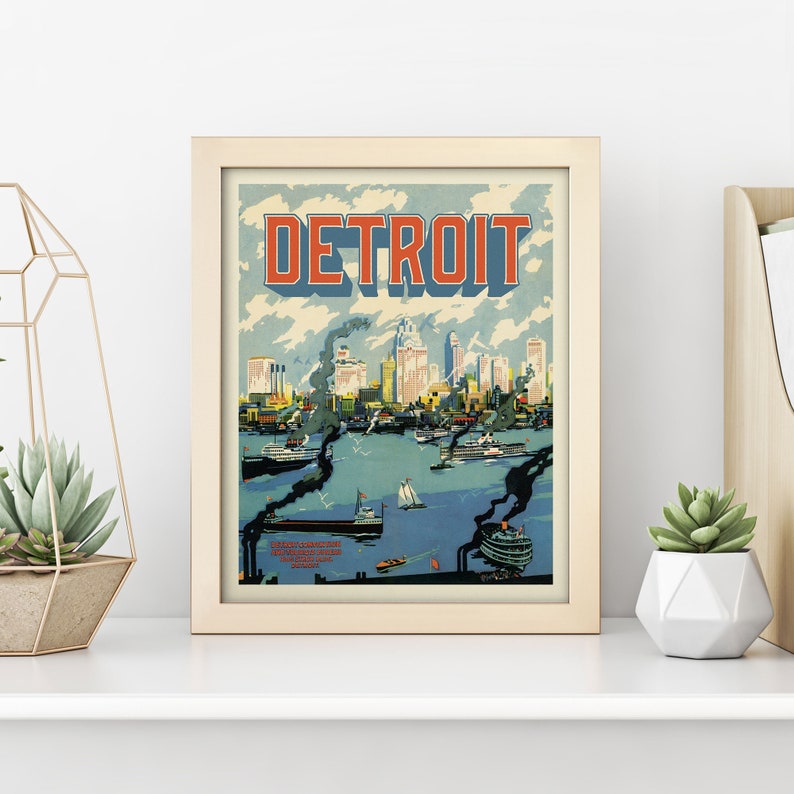 Vintage Detroit Travel Poster Detroit Print 5 Sizes - Etsy