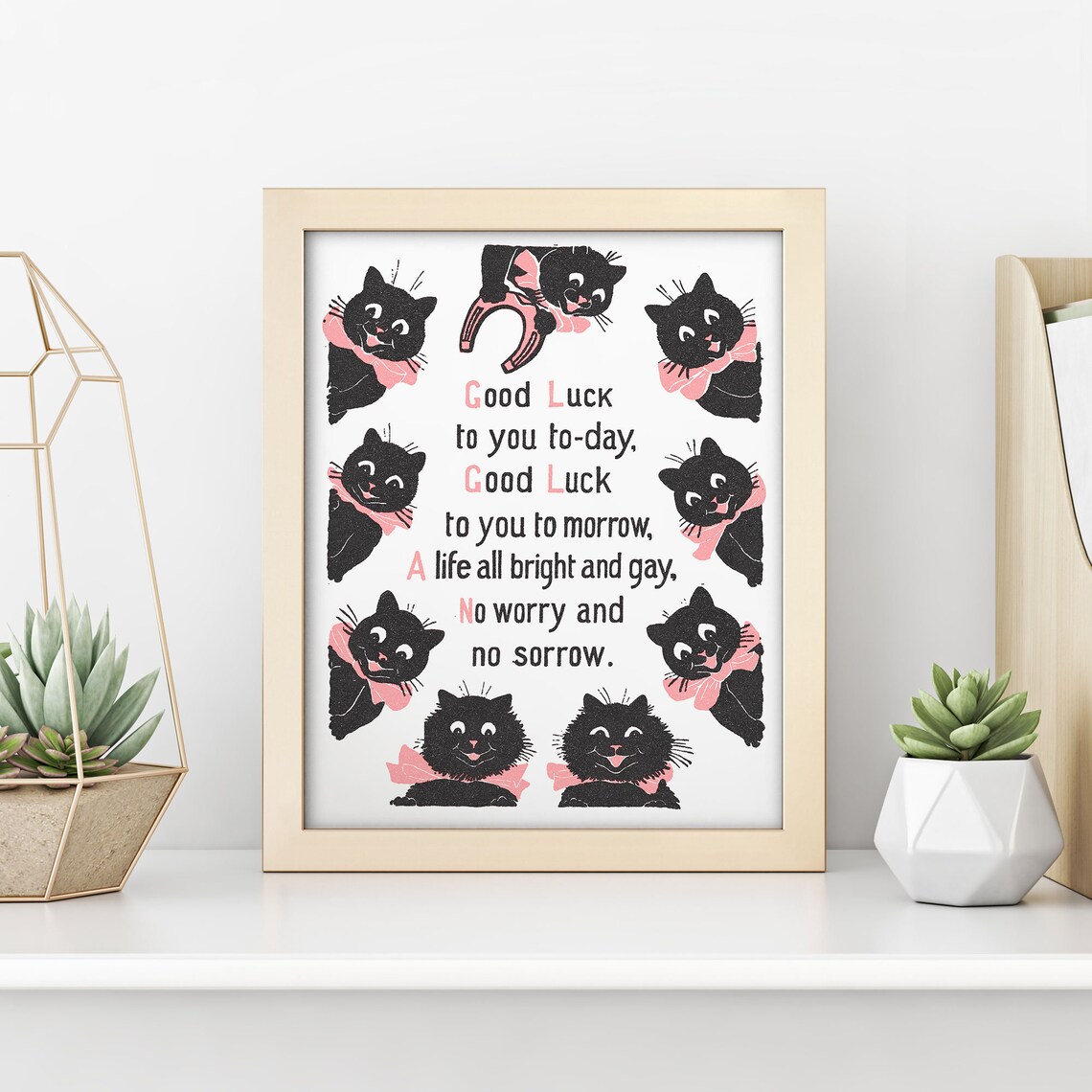 Good Luck Print Antique Cat Poem 3 Sizes Cute Vintage | Etsy
