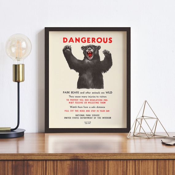 Dangerous Vintage Bear Print or Poster Vintage Bear Warning - Etsy