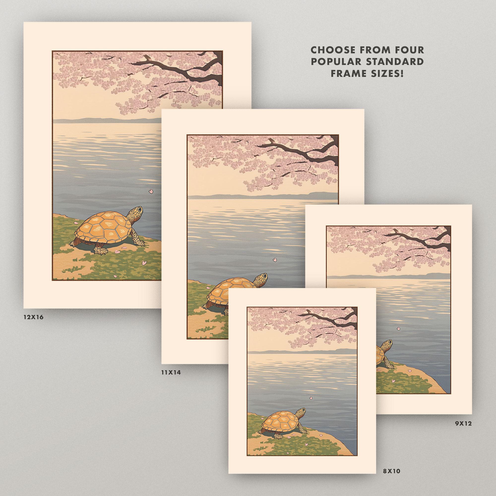 Turtle and Cherry Blossom Petal Print • Serene, Asian Style Turtle Art ...