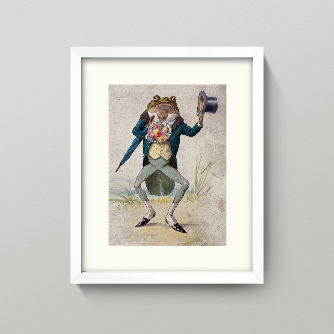 Vintage Dandy Frog Print • Antique Frog With Top Hat and Flowers Poster ...