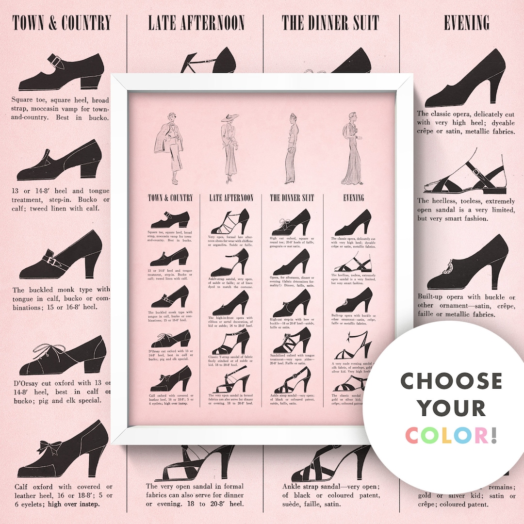 Shoe Print • Vintage Guide to Shoes Art • 4 Sizes! • Antique Fashion ...