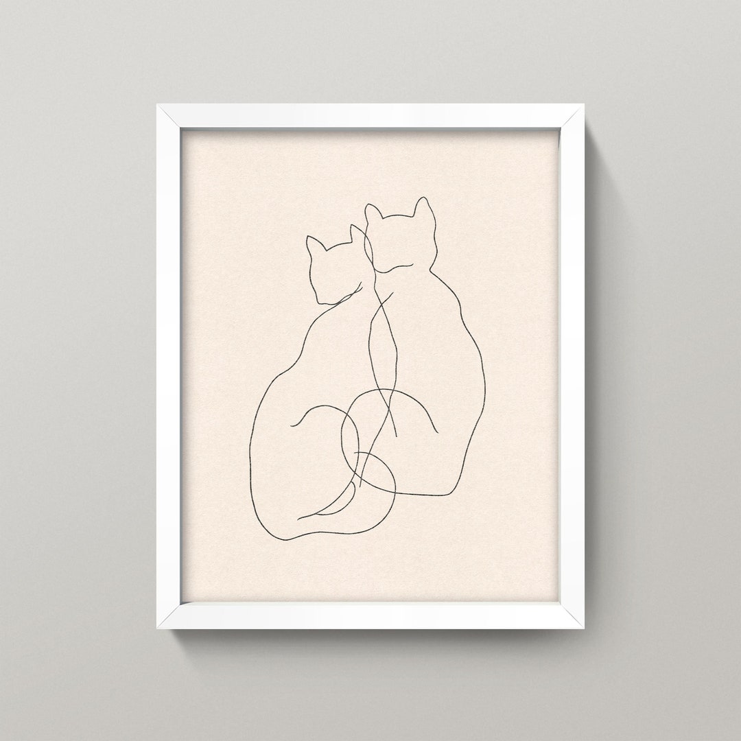 Minimalist Cat Print • Vintage Black Lineart Cat Poster • 4 Sizes ...