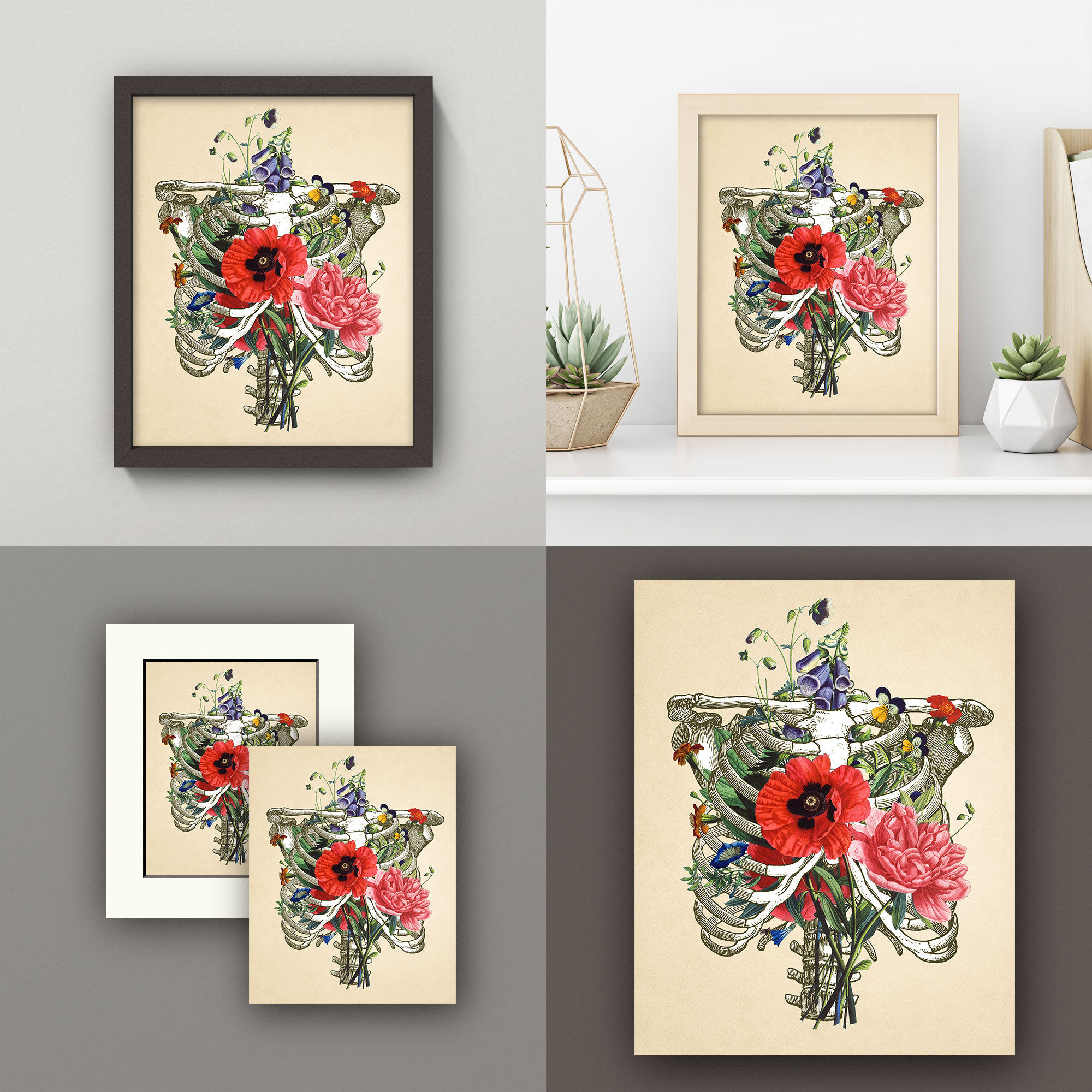Rib Cage & Vintage Rib Cage and Flowers Collage 4 Sizes | Etsy