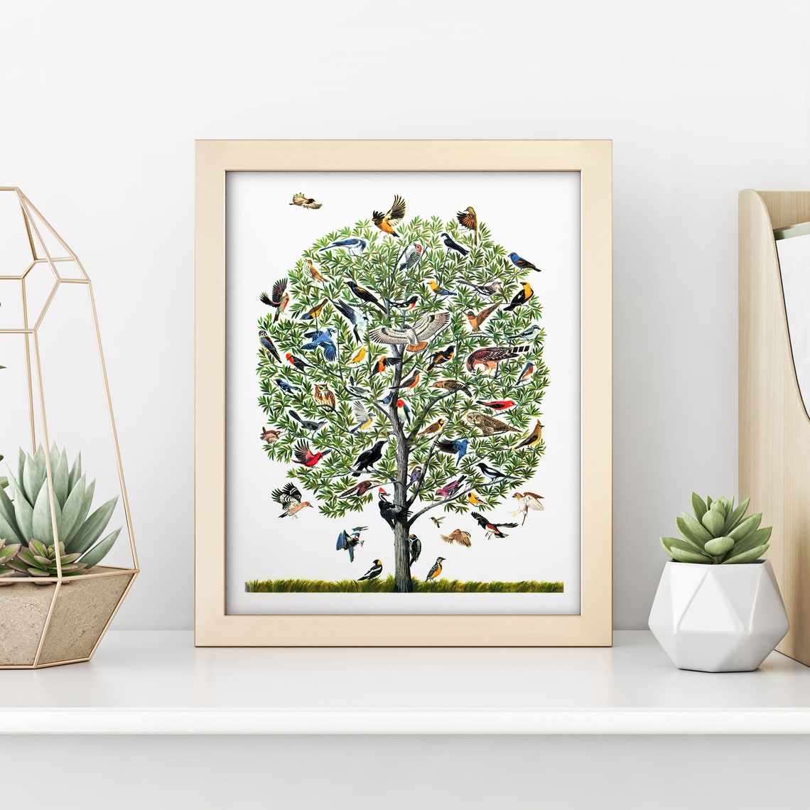 Birds in Tree Print • Mid Century Bird Wall Art • 8X10 Print • Vintage ...