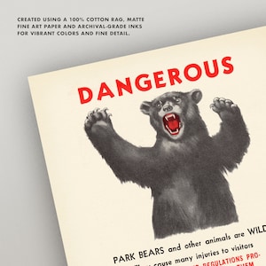 Dangerous! Vintage Bear Print or Poster • Vintage Bear Warning Sign • 4 ...