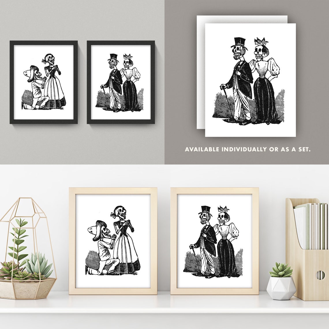 Skeleton Print Set Proposing and Marriage Diptych Set of 2 | Etsy