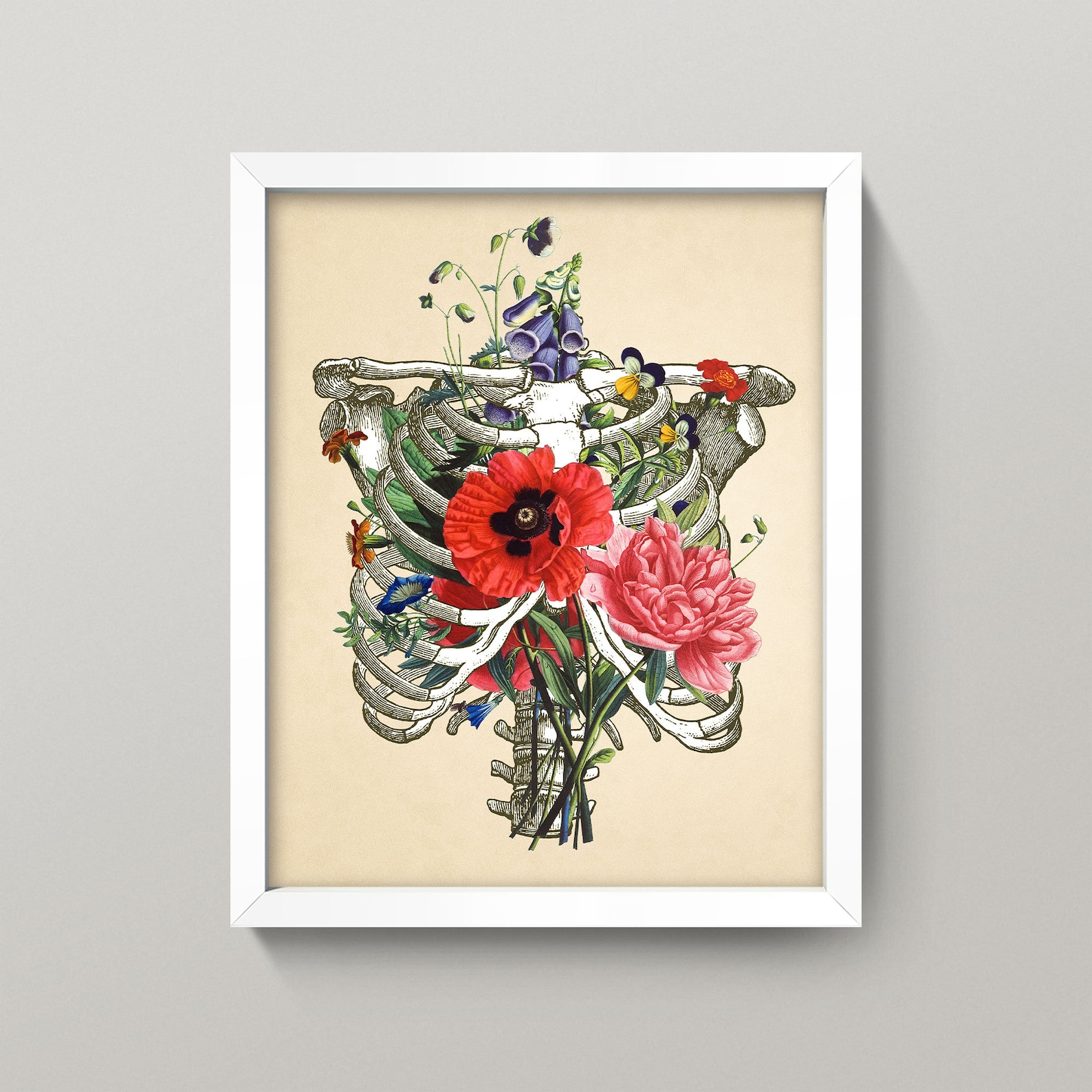 Rib Cage & Vintage Rib Cage and Flowers Collage • 4 Sizes! • Antique ...