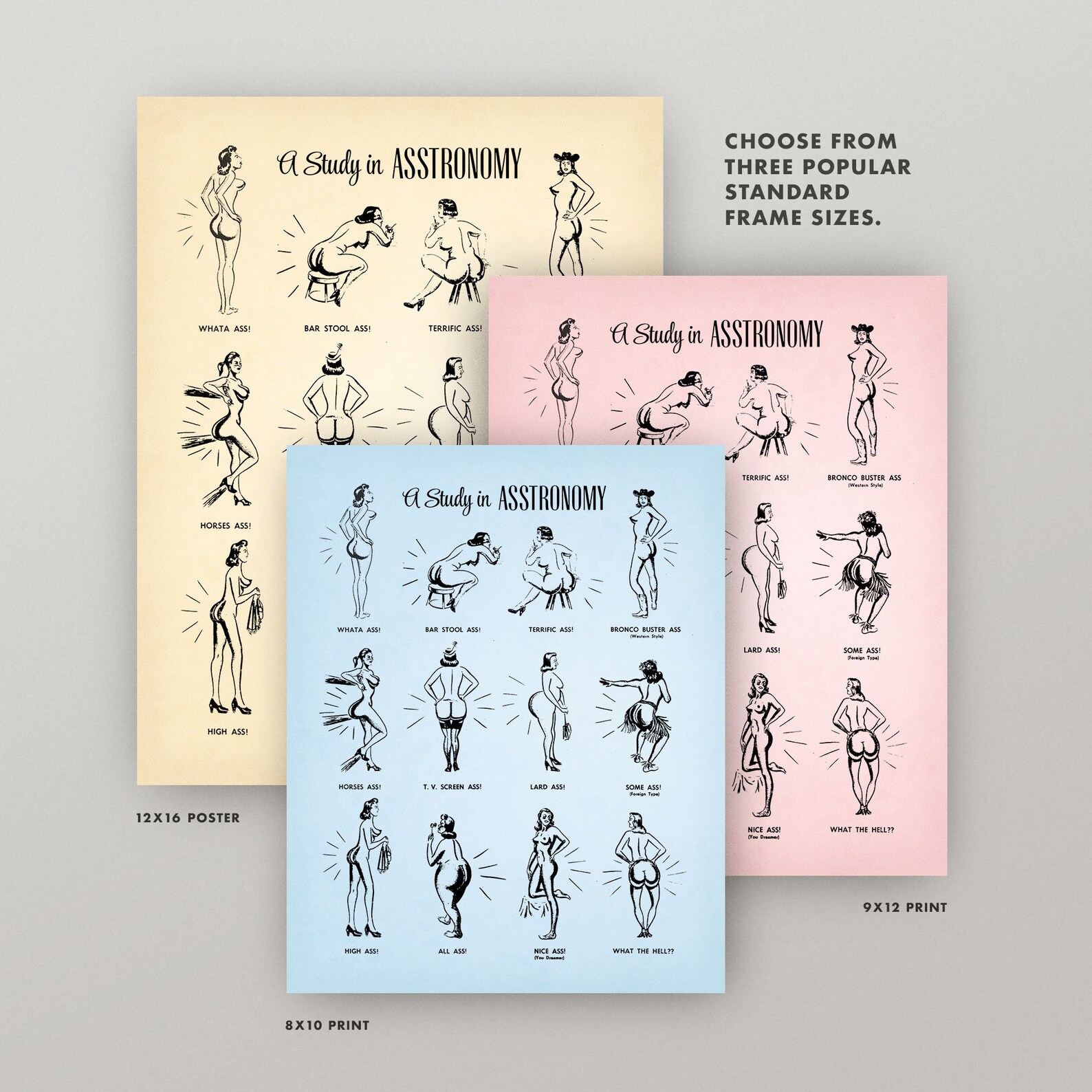 Asstronomy! Butt Types Print • Vintage Bathroom Art • 3 Sizes! • Choose ...