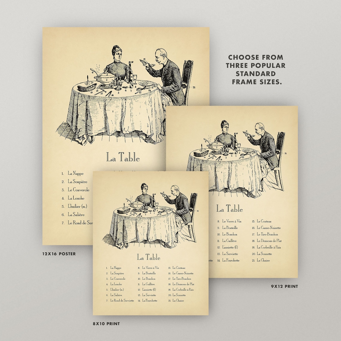 Antique Kitchen Table Print French La Table Diagram | Etsy