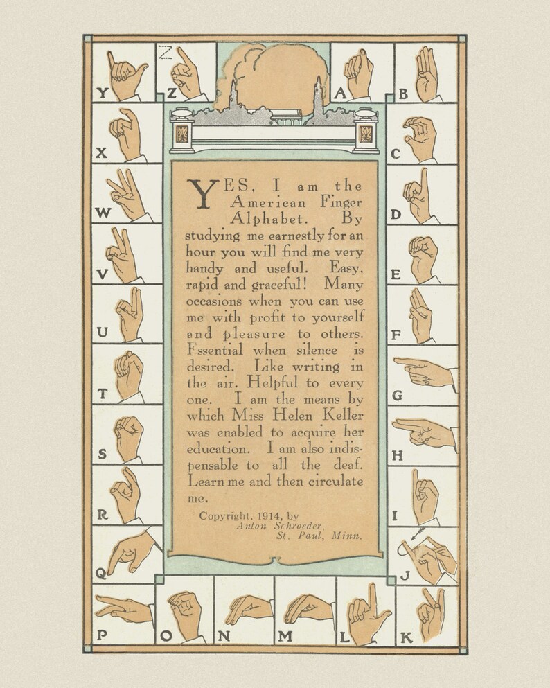 Sign Language Print Gorgeous Antique Sign Language Chart - Etsy