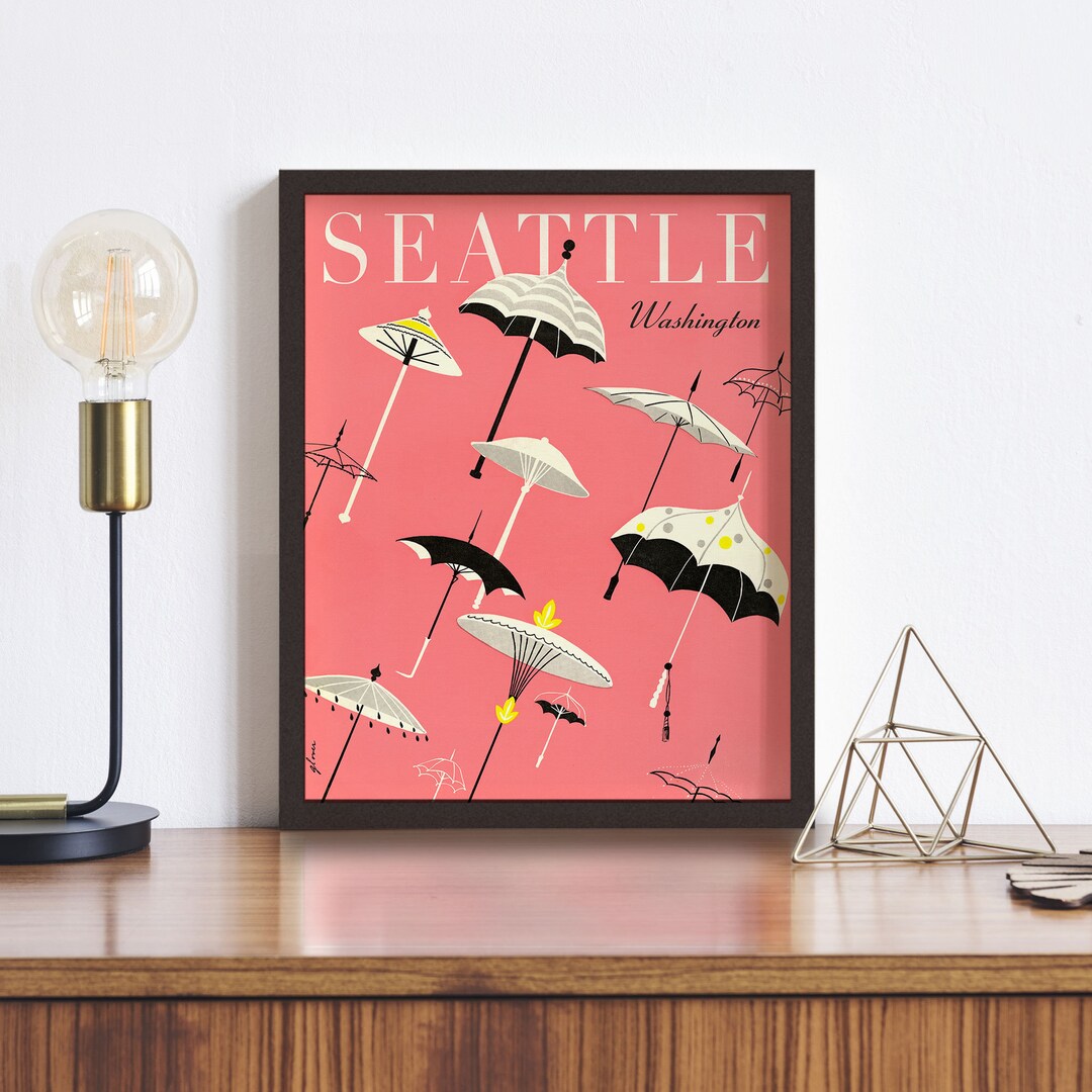 Seattle Print • Vintage Seattle Travel Poster • 5 Sizes! • Pink ...