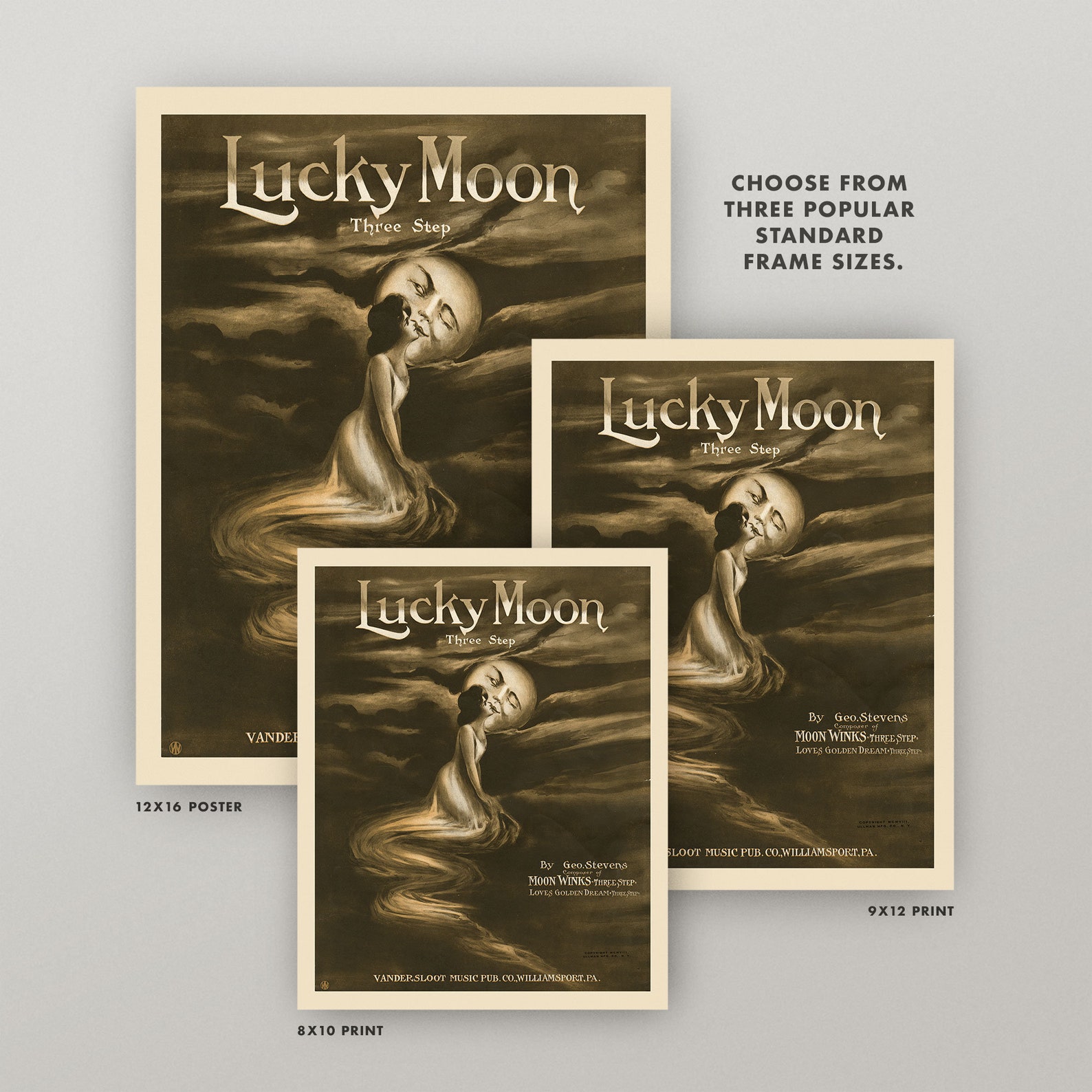 Moon Print • Vintage Lucky Moon Sheet Music Wall Art • 4 Sizes! • Woman ...