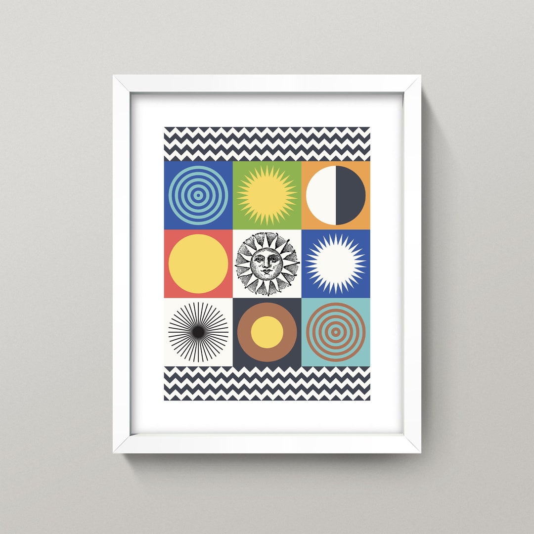 Sun Pattern Print • Geometric Sun Pop Art • 8X10 Print • Retro Op Art ...