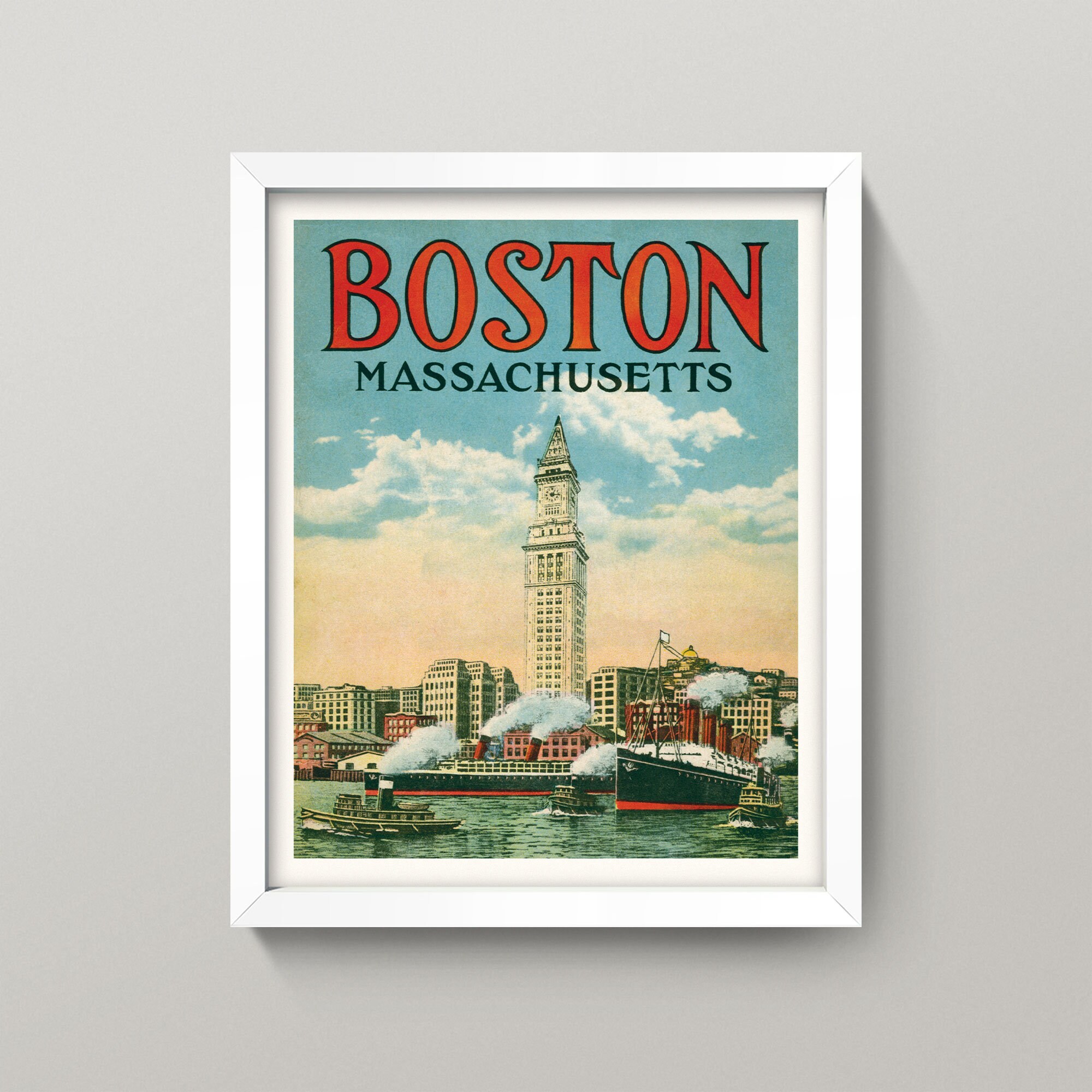 Vintage Boston Travel Poster Antique Boston Print 5 Sizes | Etsy