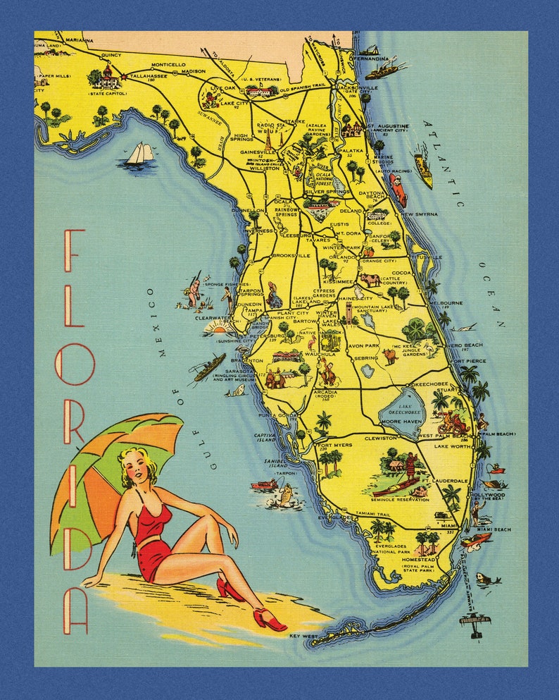 Vintage Florida Print Retro Florida Poster 4 Sizes - Etsy