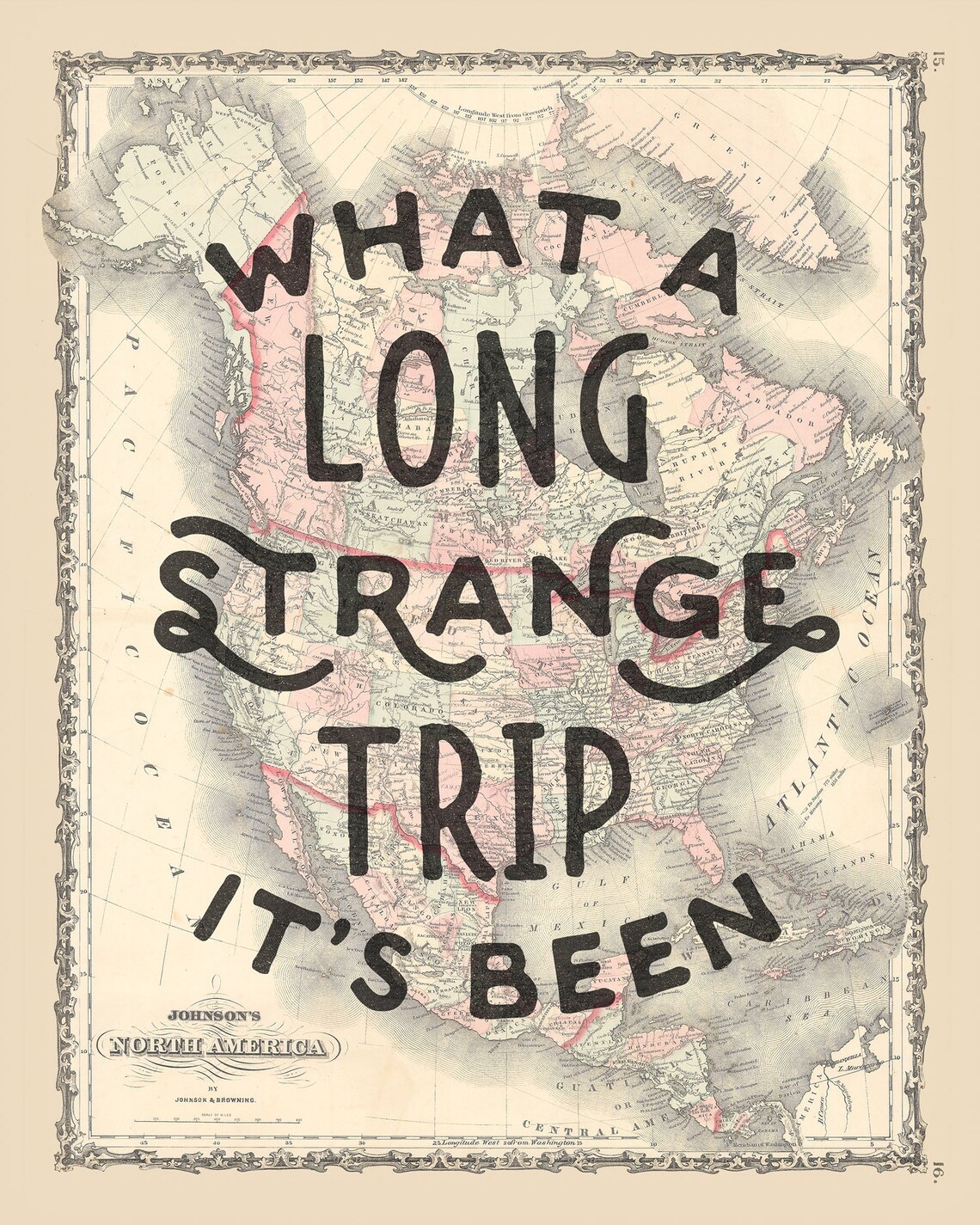 Grateful Dead Long Strange Trip Map Quote 5 Sizes | Etsy