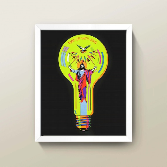 Groovy Jesus Light Bulb Print Wall Art High Quality Giclée | Etsy