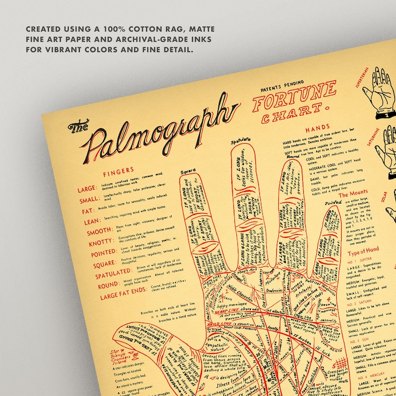 Vintage Palmistry Chart • 5 Sizes! • Fortune Telling Cheiromancy Occult ...