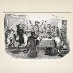 Cat Dinner Party Print • 8x10 Wall Art • High Quality Giclée Print ...