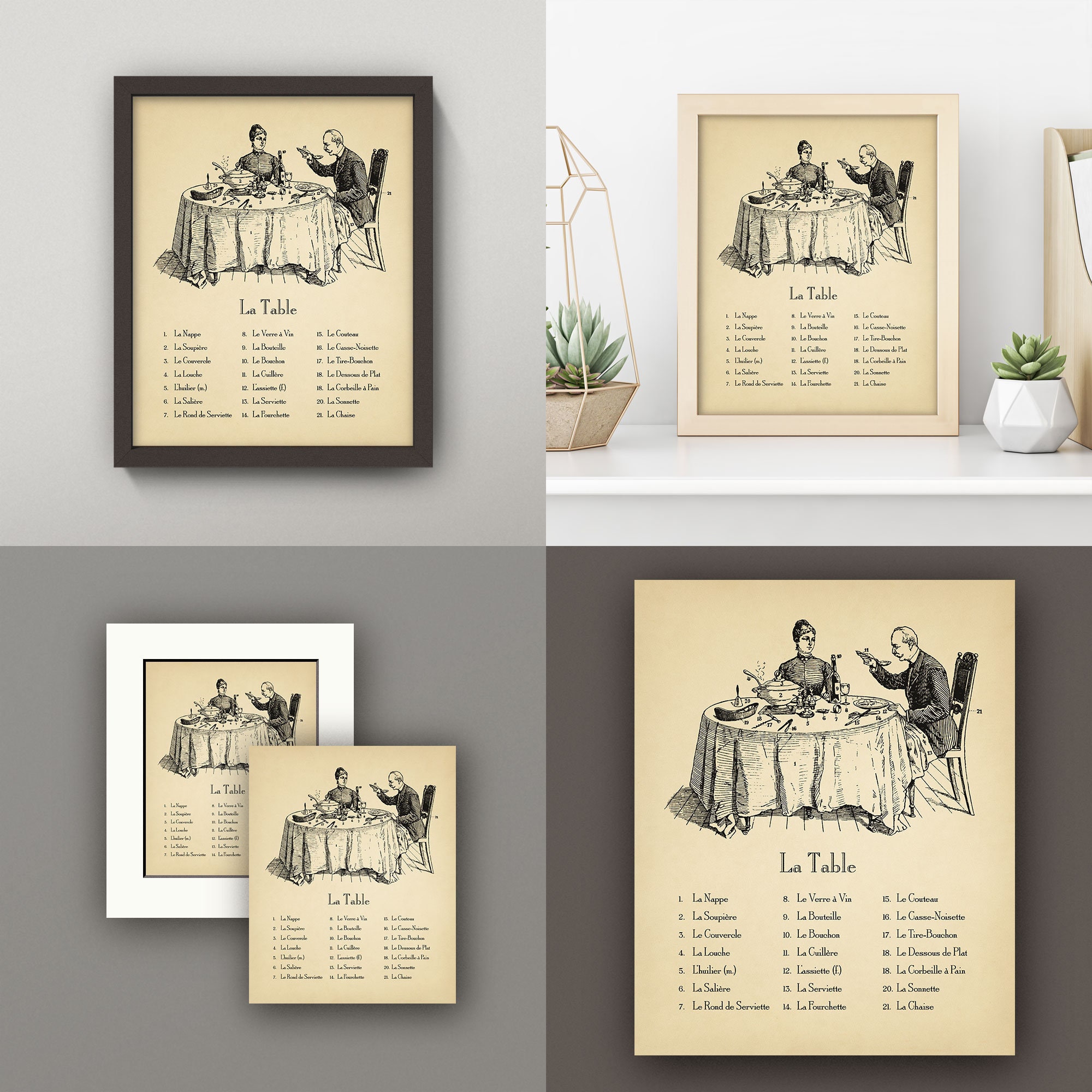 Antique Kitchen Table Print • French La Table Diagram • Mermaids Wall ...