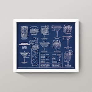 Cocktail Blueprint • Vintage Cocktail Wall Art • 4 Sizes! 8X10, 9X12 ...