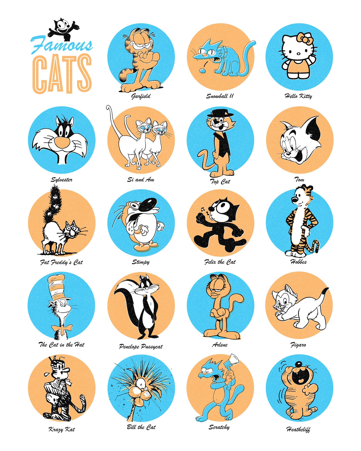 Famous Cats Print Vintage Cartoon Cats 3 Sizes 8X10 | Etsy