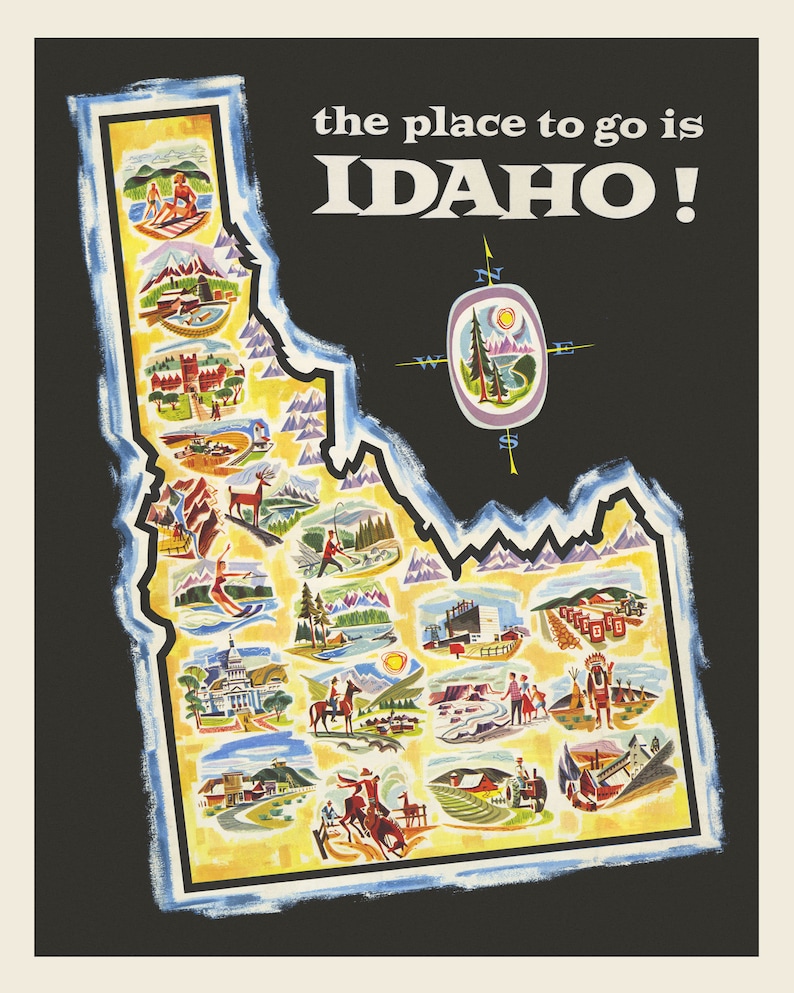 Idaho Print • Vintage Idaho Travel Poster • 4 Sizes! • Retro Idaho Wall ...