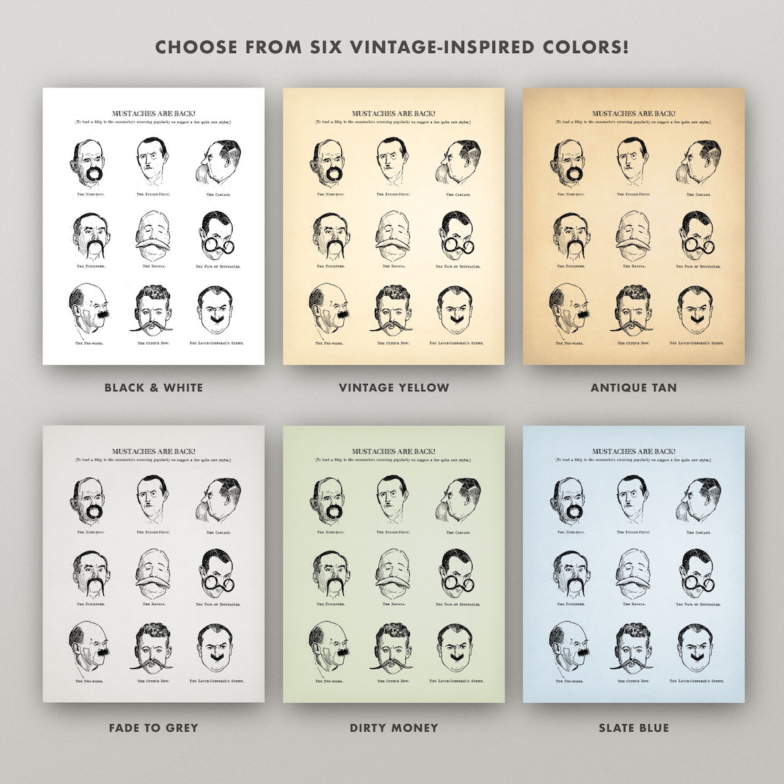 Mustache Print Vintage Mustache Type Chart 3 Sizes | Etsy