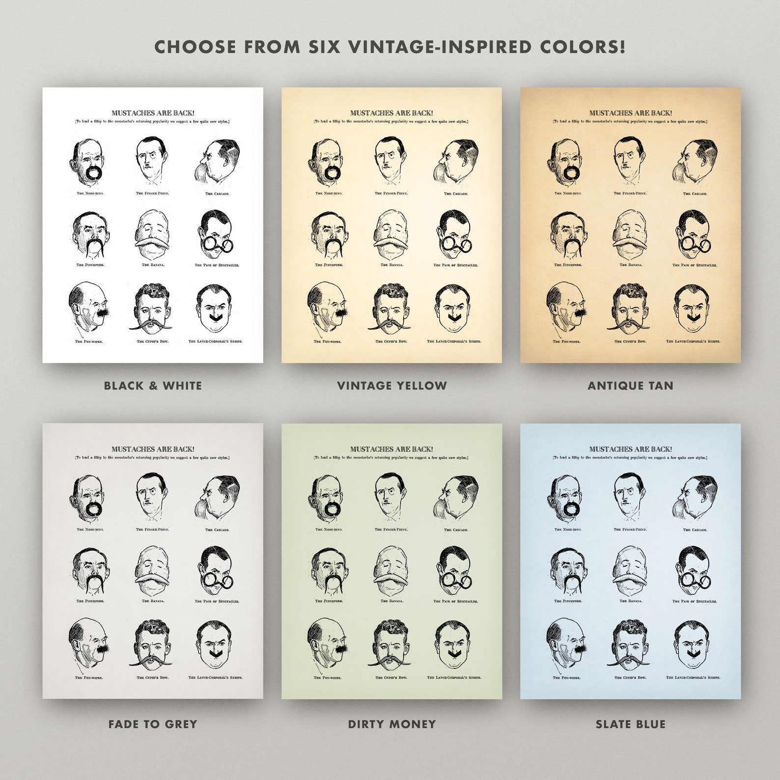 Mustache Print Vintage Mustache Type Chart 3 Sizes | Etsy